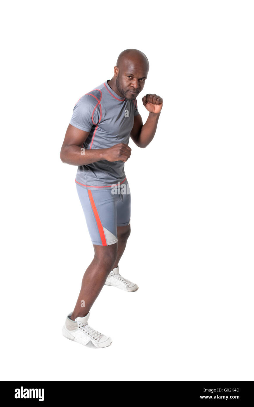 Black male fighter training isolated on white background Stock Photo ...