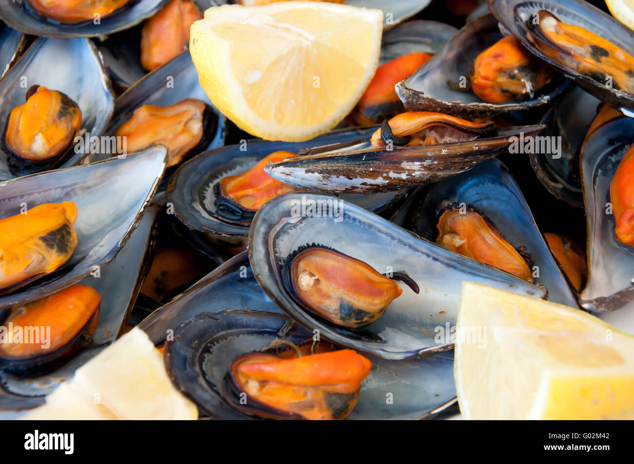 mussels boiled with a squeeze of lemon Stock Photo - Alamy