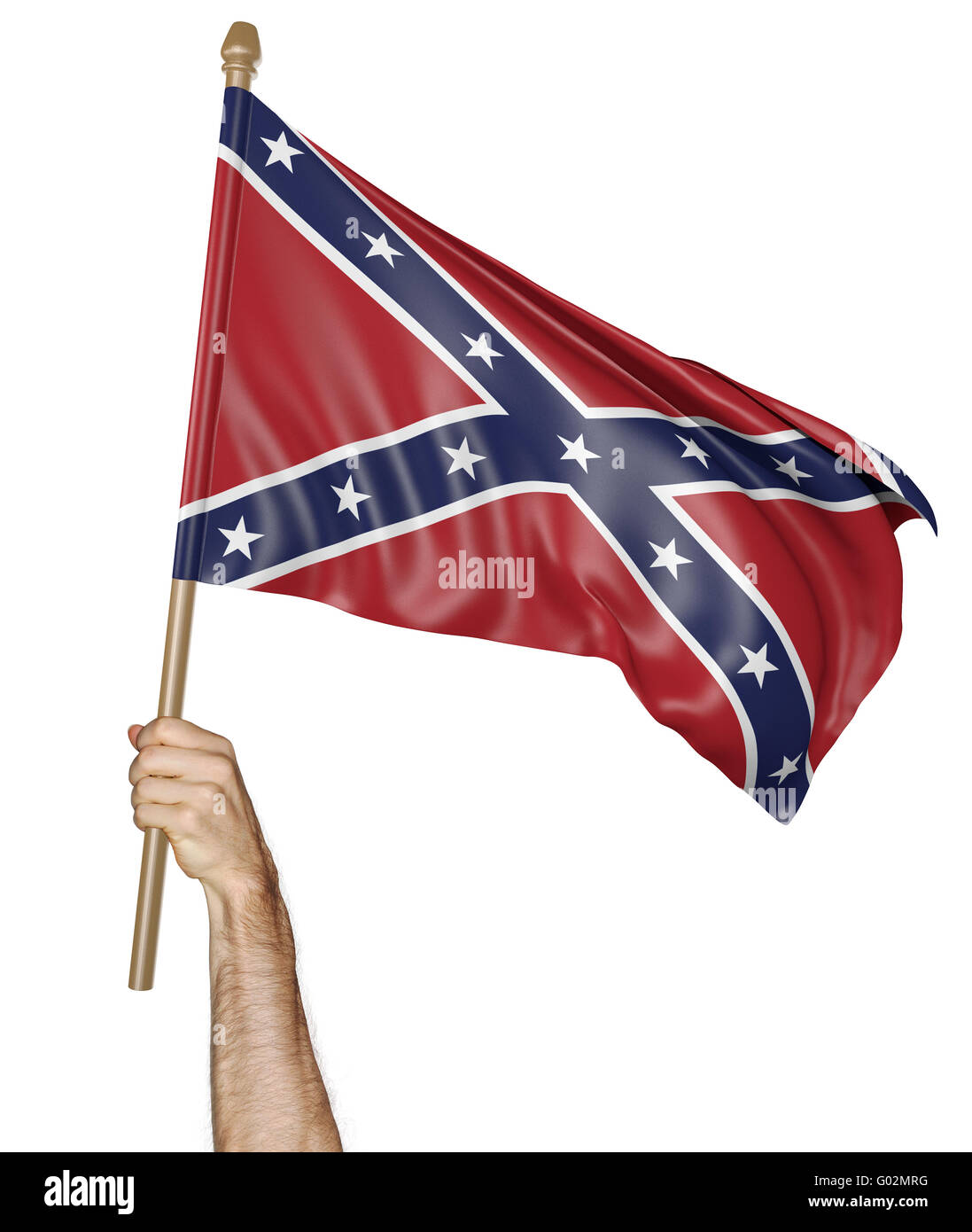 Hand proudly waving the flag of the Confederate States, 3D rendering ...