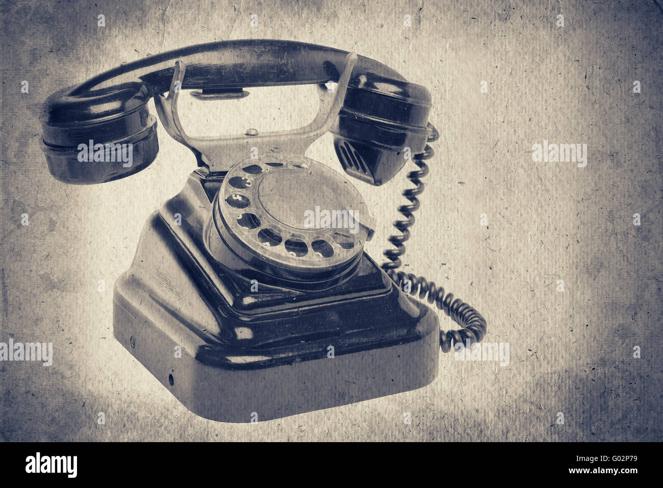 Old antique vintage traditional black phone with disc dials the 19th ...