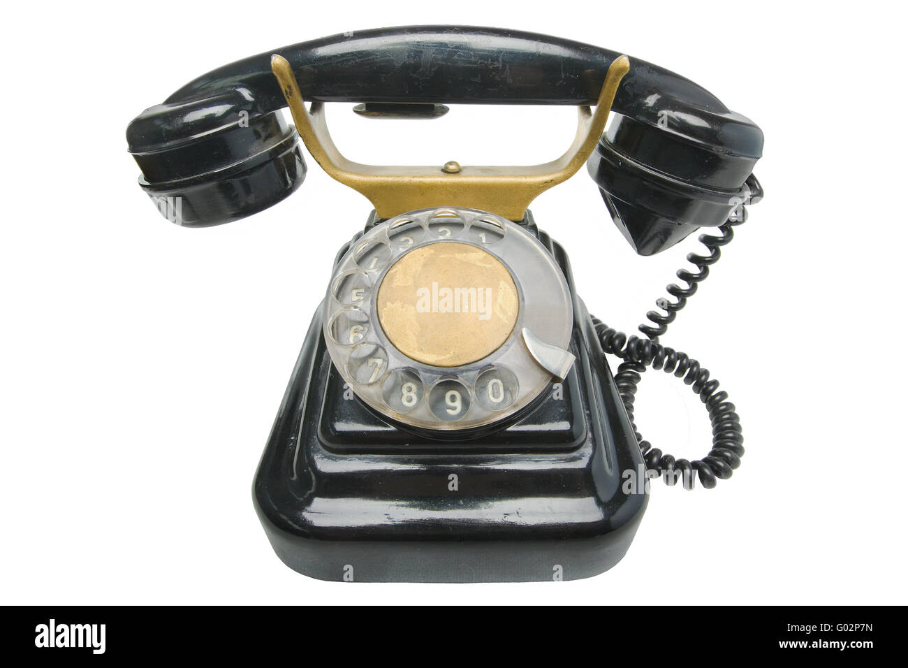 Old antique vintage traditional black phone with disc dials the 19th ...
