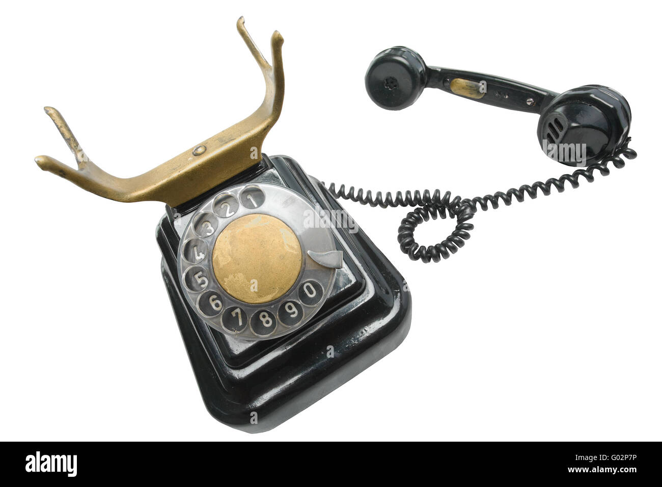 Old antique vintage traditional black phone with disc dials the 19th ...