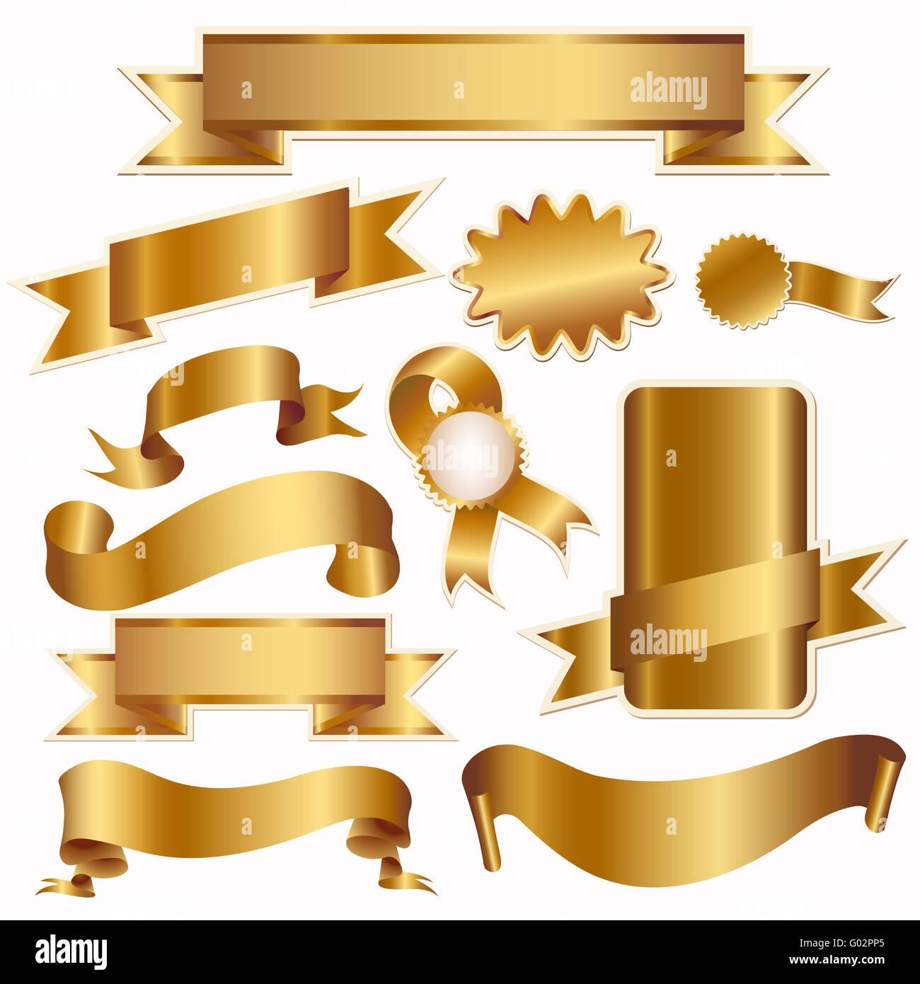 golden ribbons and labels isolated on white Stock Photo - Alamy