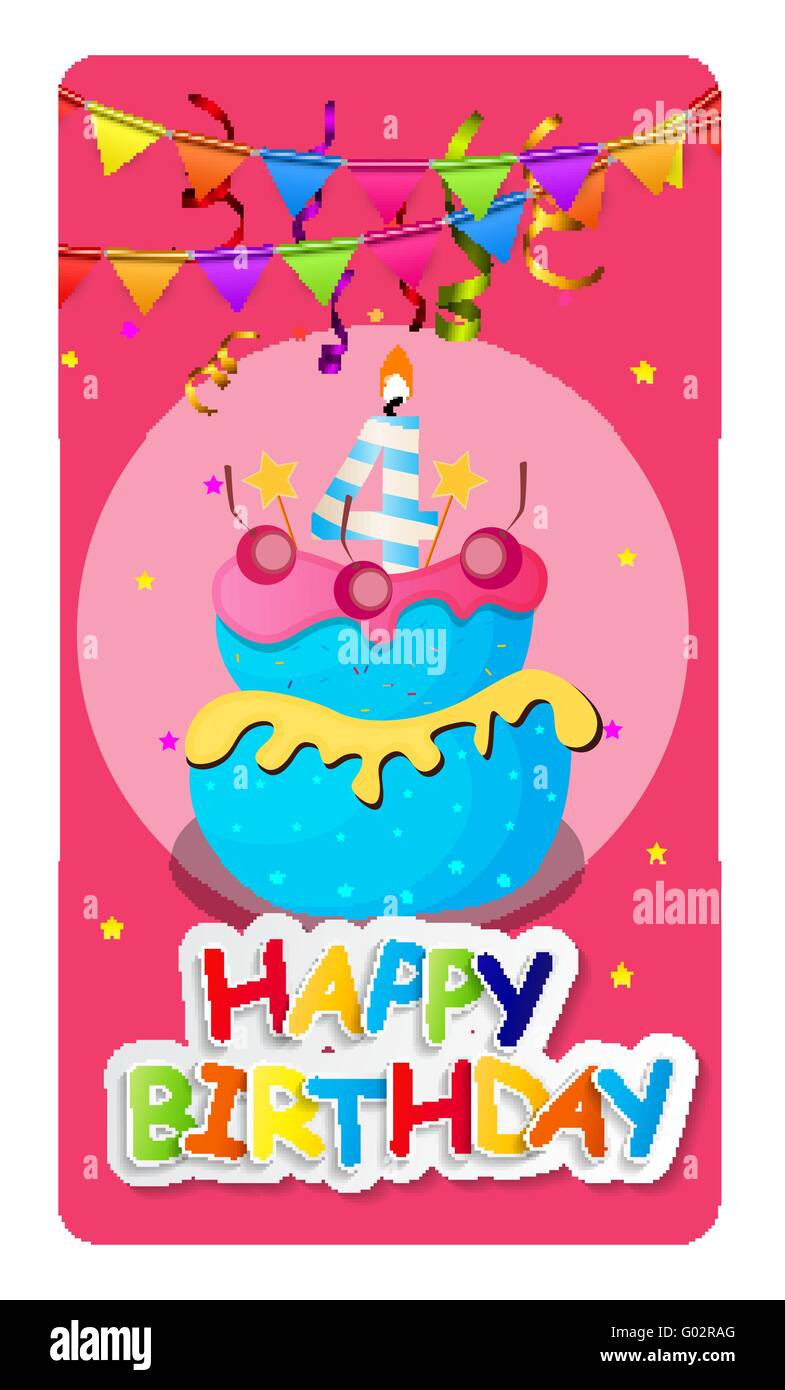 Happy Birthday Card Baner Background with Cake and Flags. Vecto Stock ...