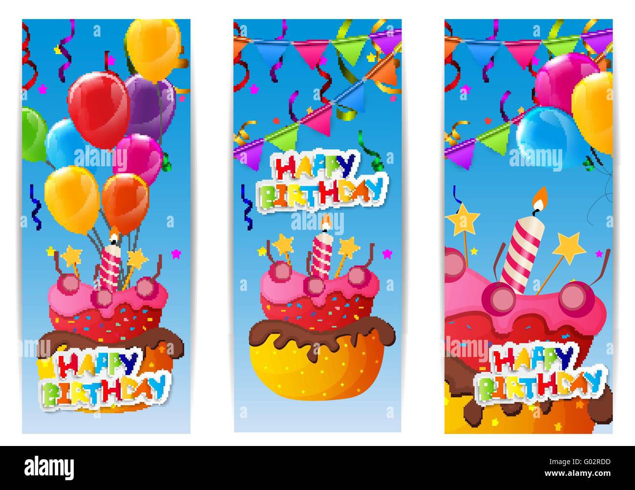 Color Glossy Happy Birthday Balloons and Cake Banner Background Stock ...