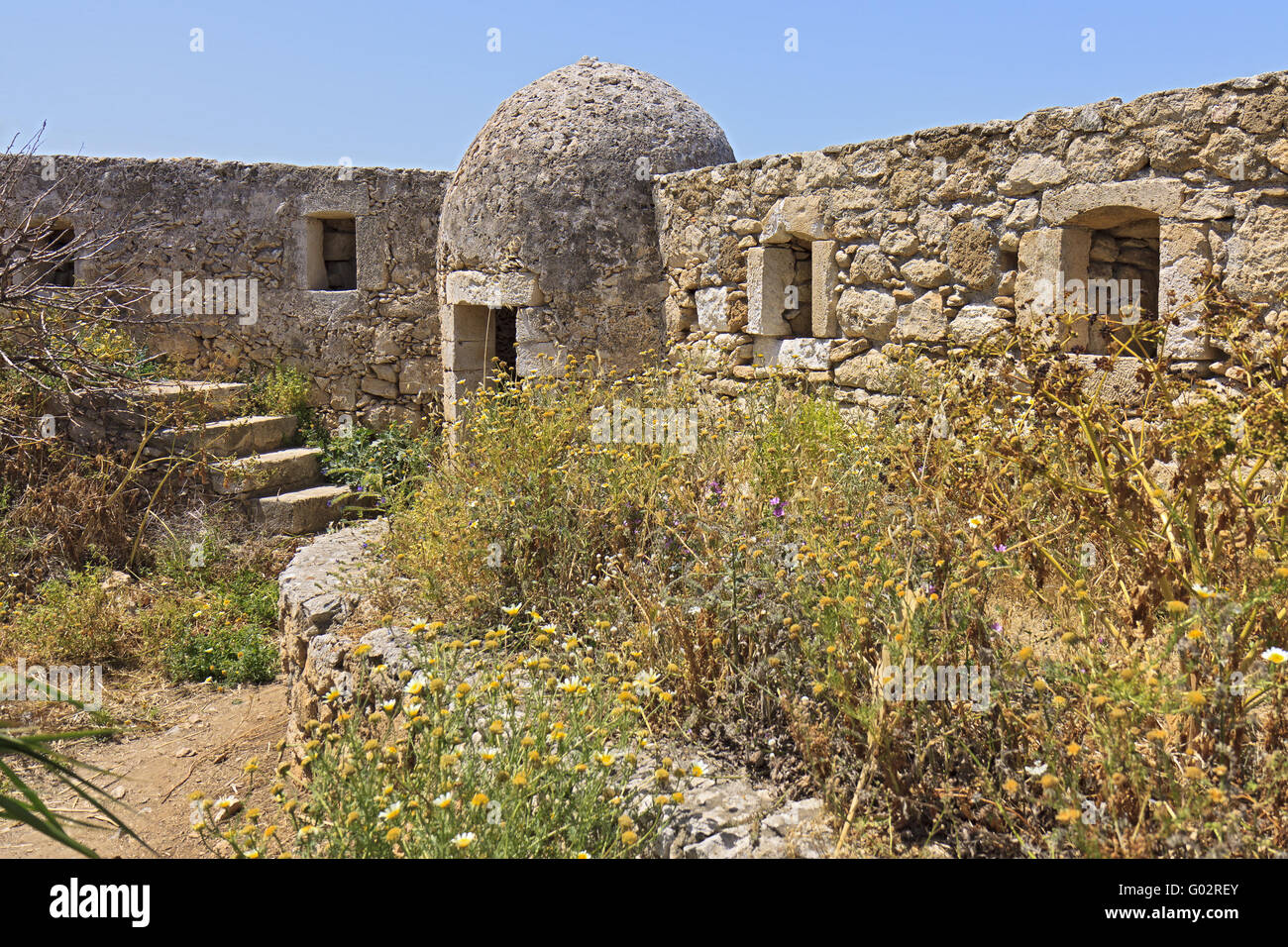 Greece Crete Rethymnon Fortezza Wall and Turret Stock Photo - Alamy