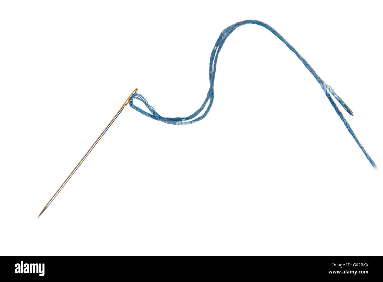 Images of a needle with the blue thread, isolated, on a white ...