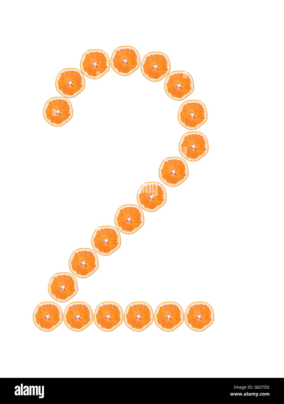 Number 2 from orange slices isolated on white Stock Photo - Alamy