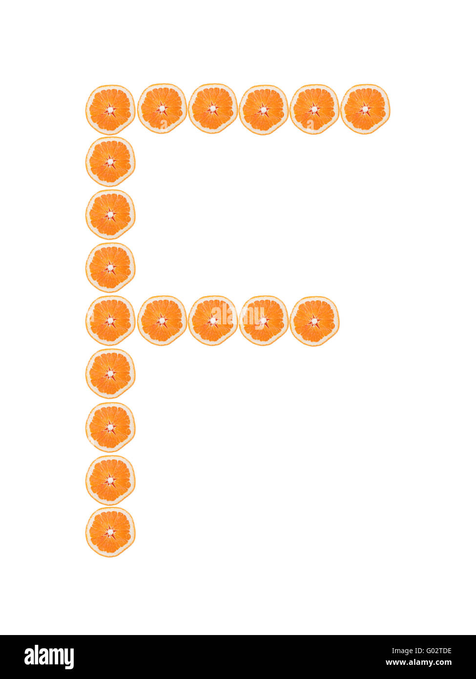 Letter F from orange slices isolated on white Stock Photo - Alamy
