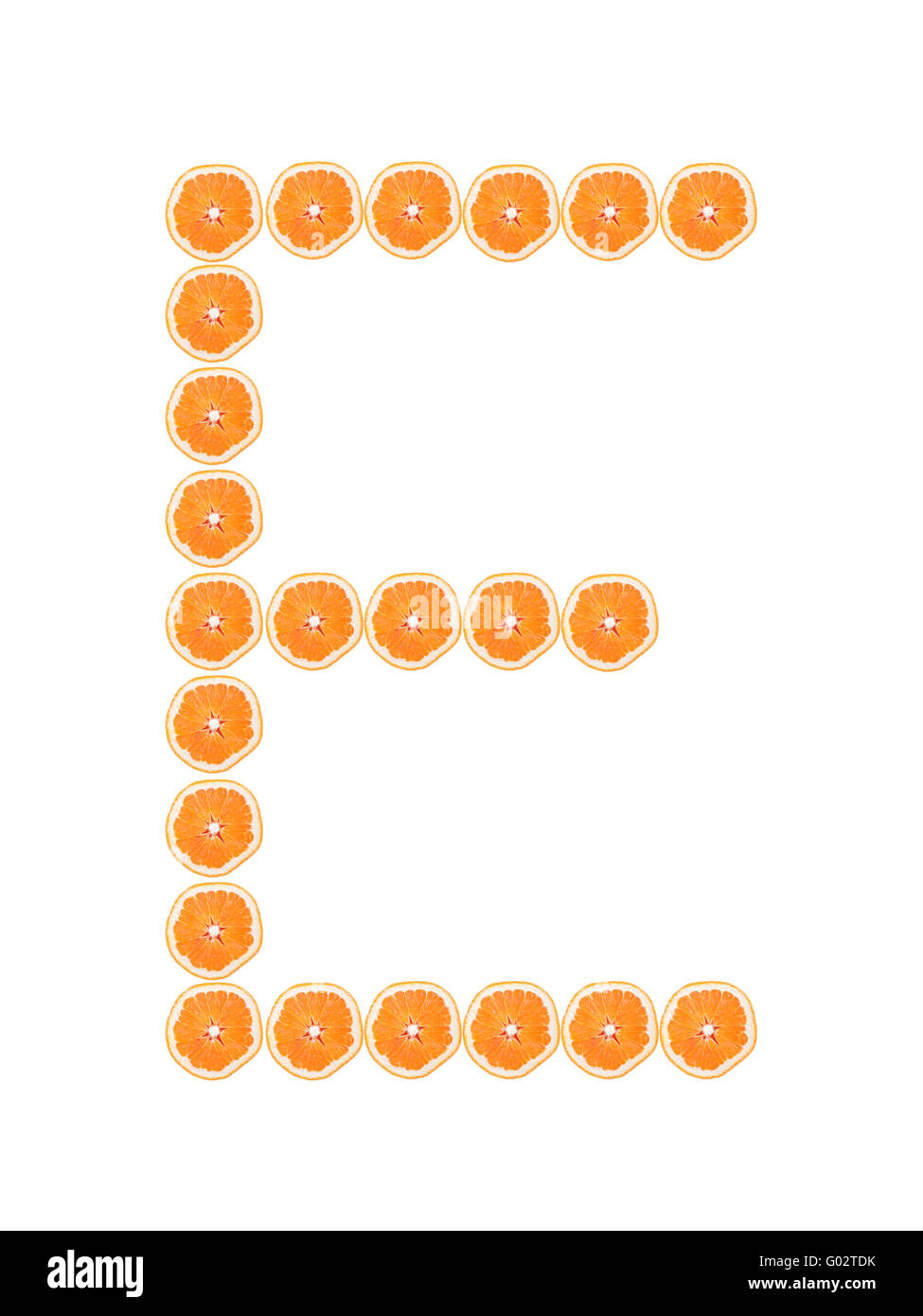Letter E from orange slices isolated on white Stock Photo - Alamy