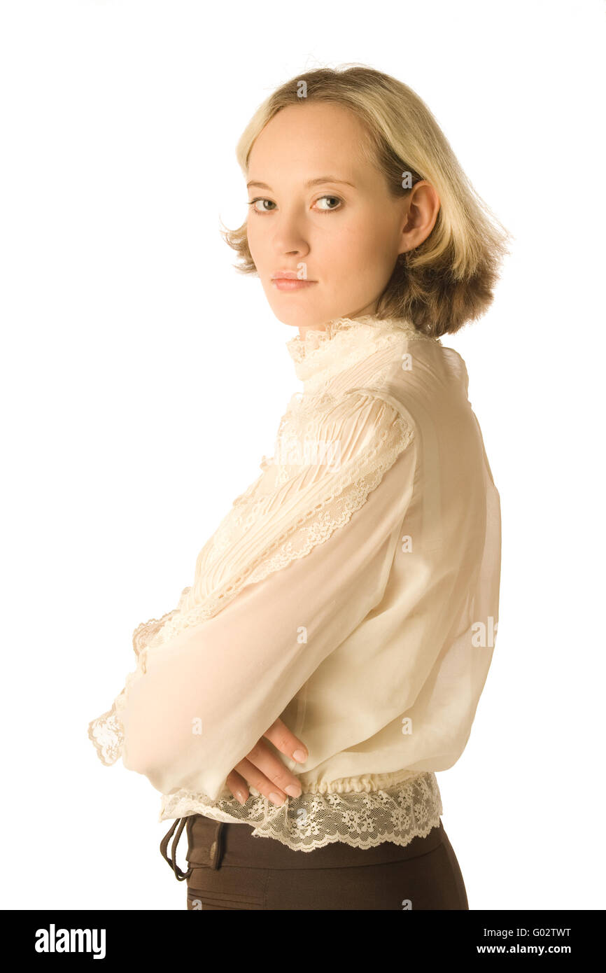 The portrait of a woman looking back over her shoulder Stock Photo - Alamy