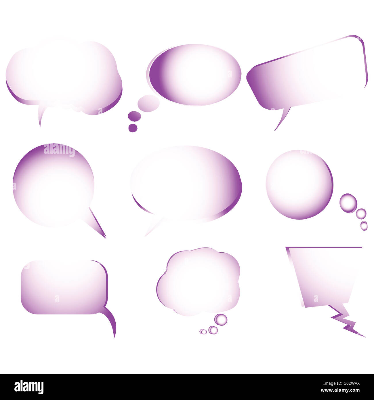 Collection of stylized purple text bubbles, vector isolated objects on ...