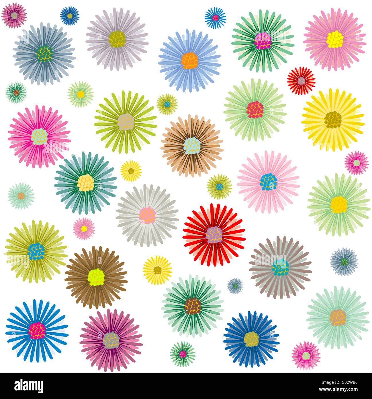 colored flowers pattern isolated on white background Stock Photo - Alamy