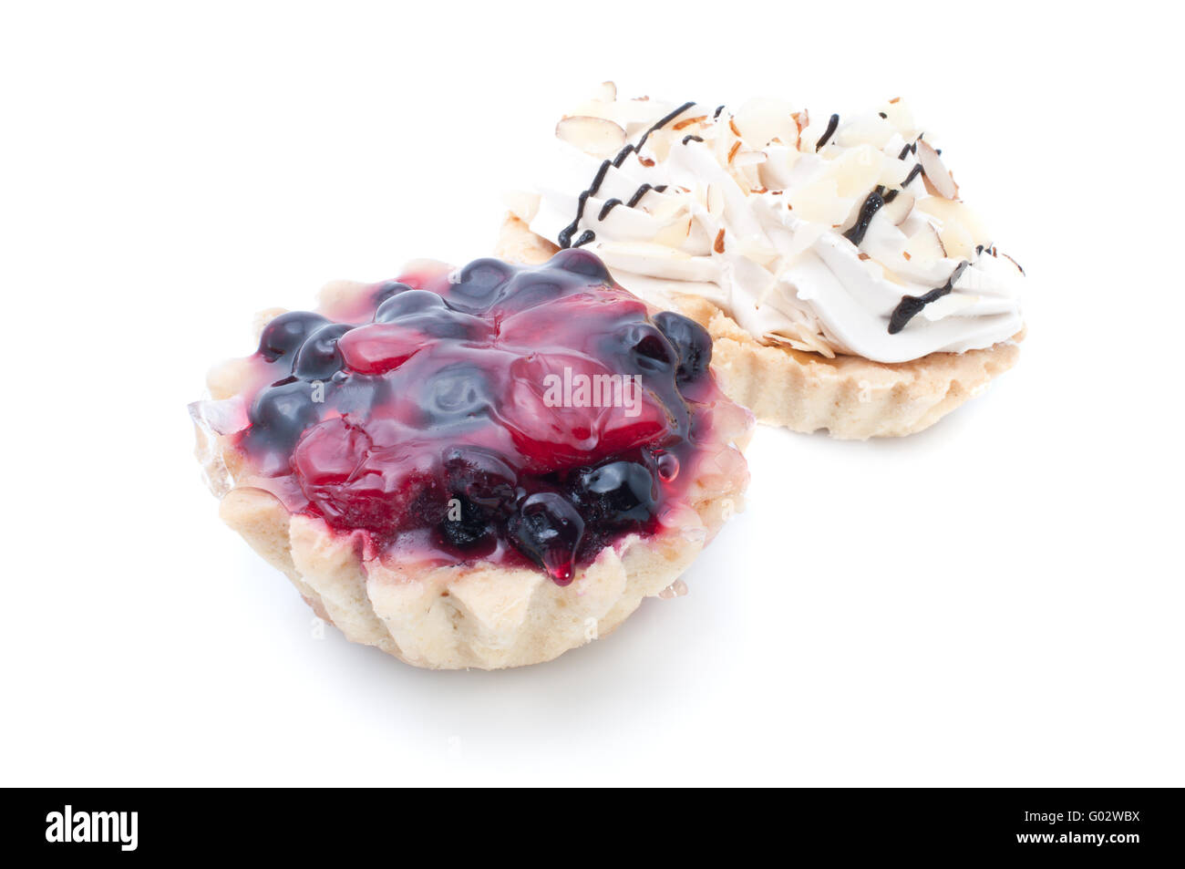 Cherry cake and pastry cream on white background Stock Photo - Alamy
