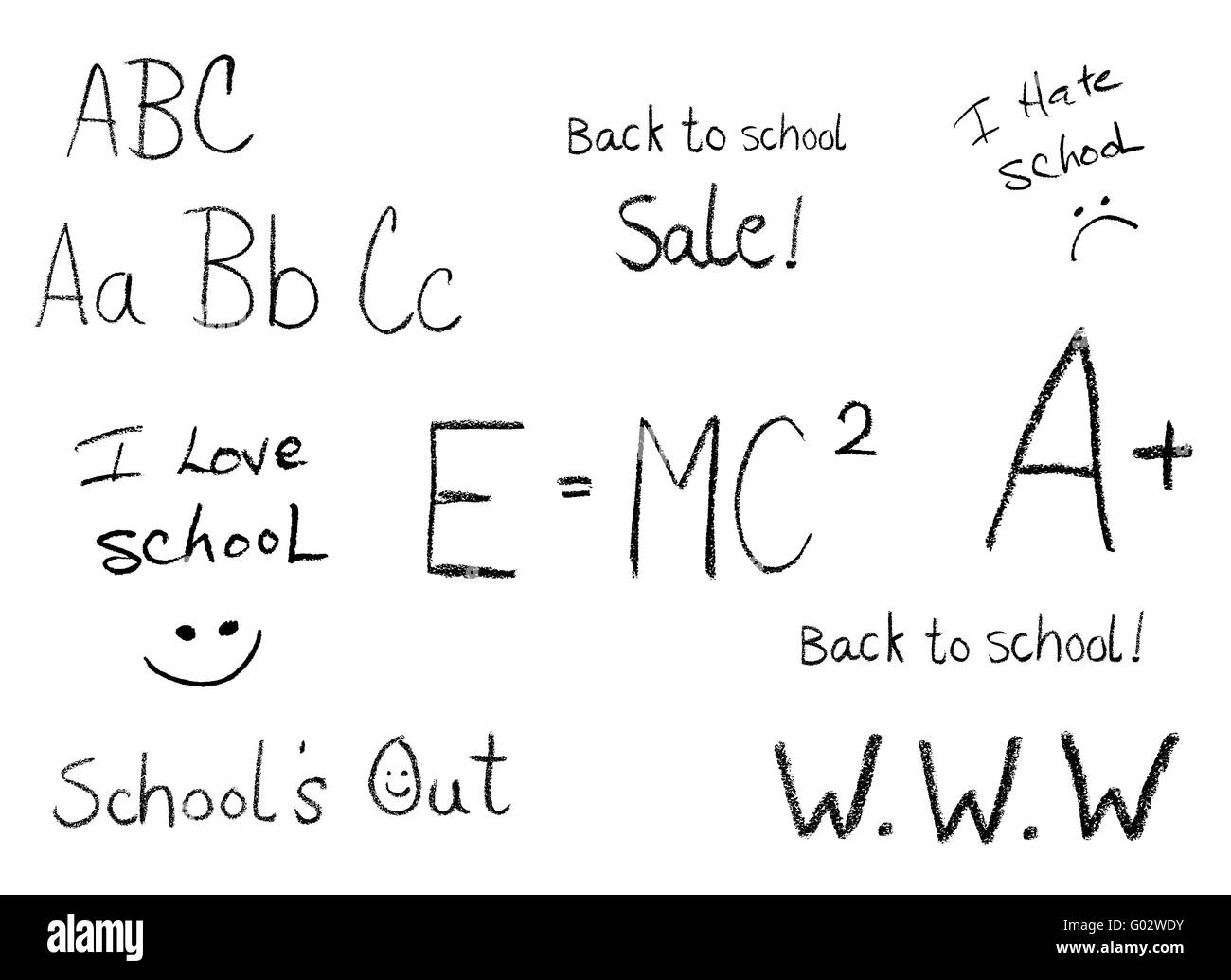 Selection of Back to school chalkboard like phrases Stock Photo - Alamy