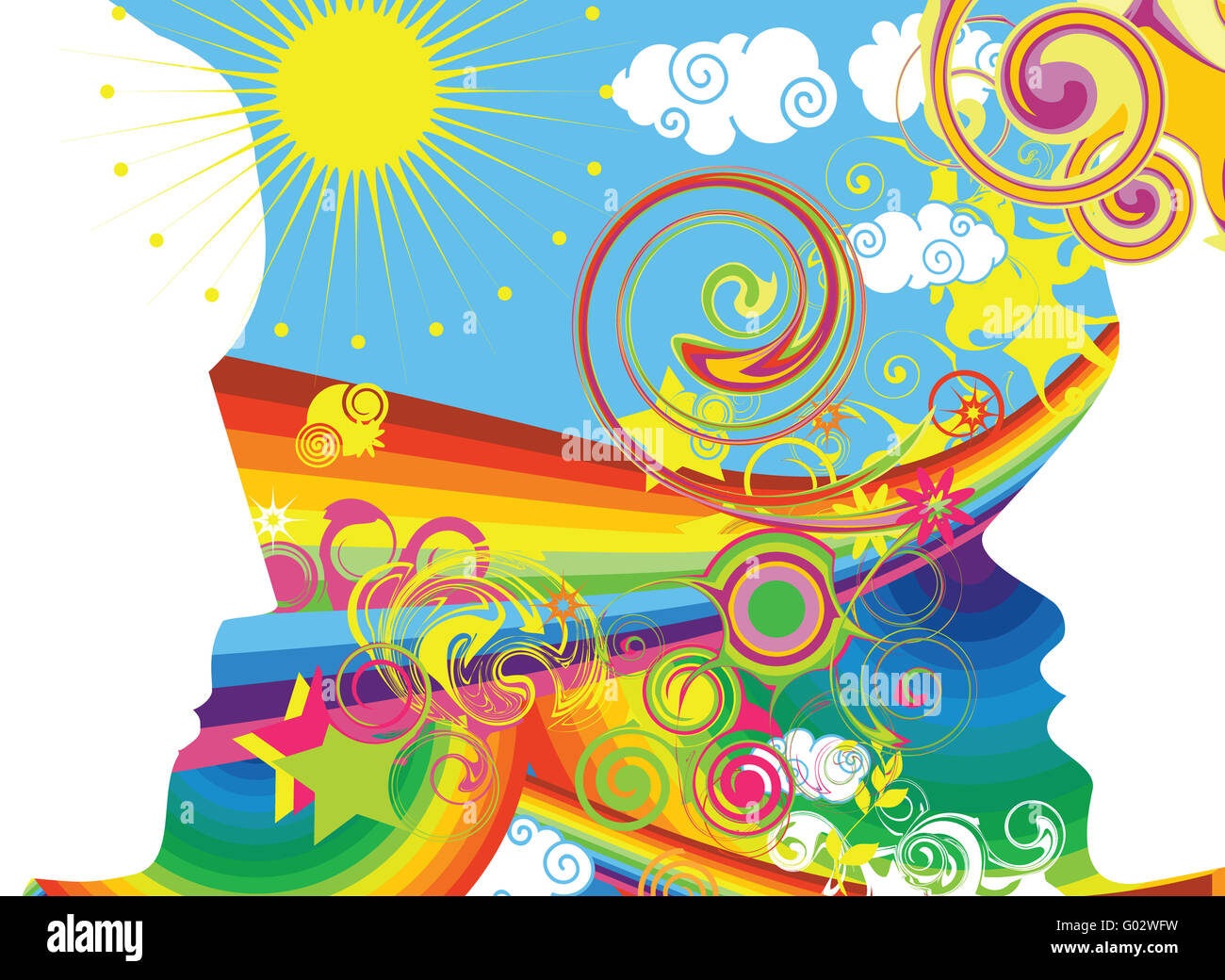 Swirling wave design with silhouette of woman and Stock Photo - Alamy