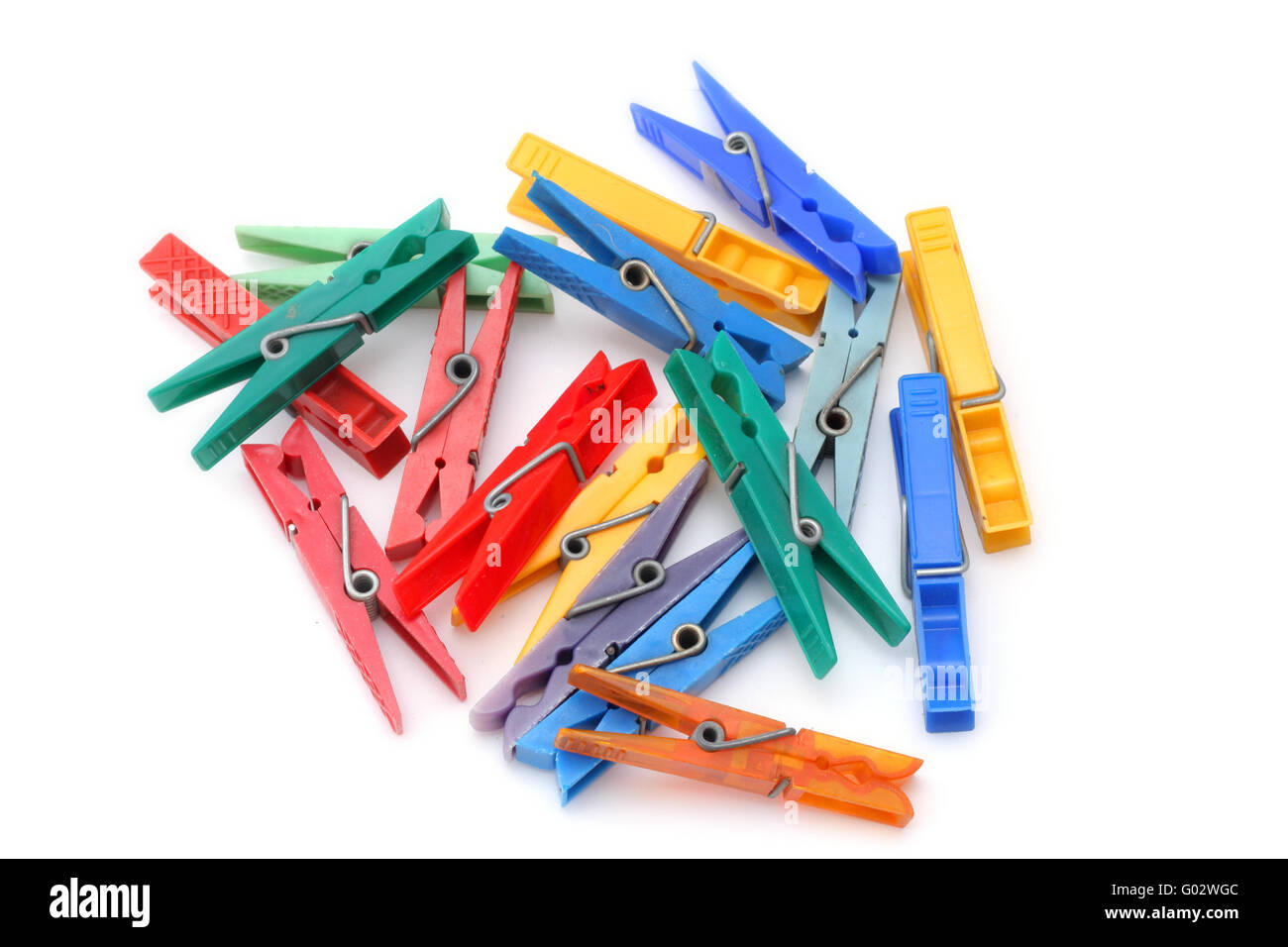 Colorful clothes pegs isolated on white background Stock Photo - Alamy