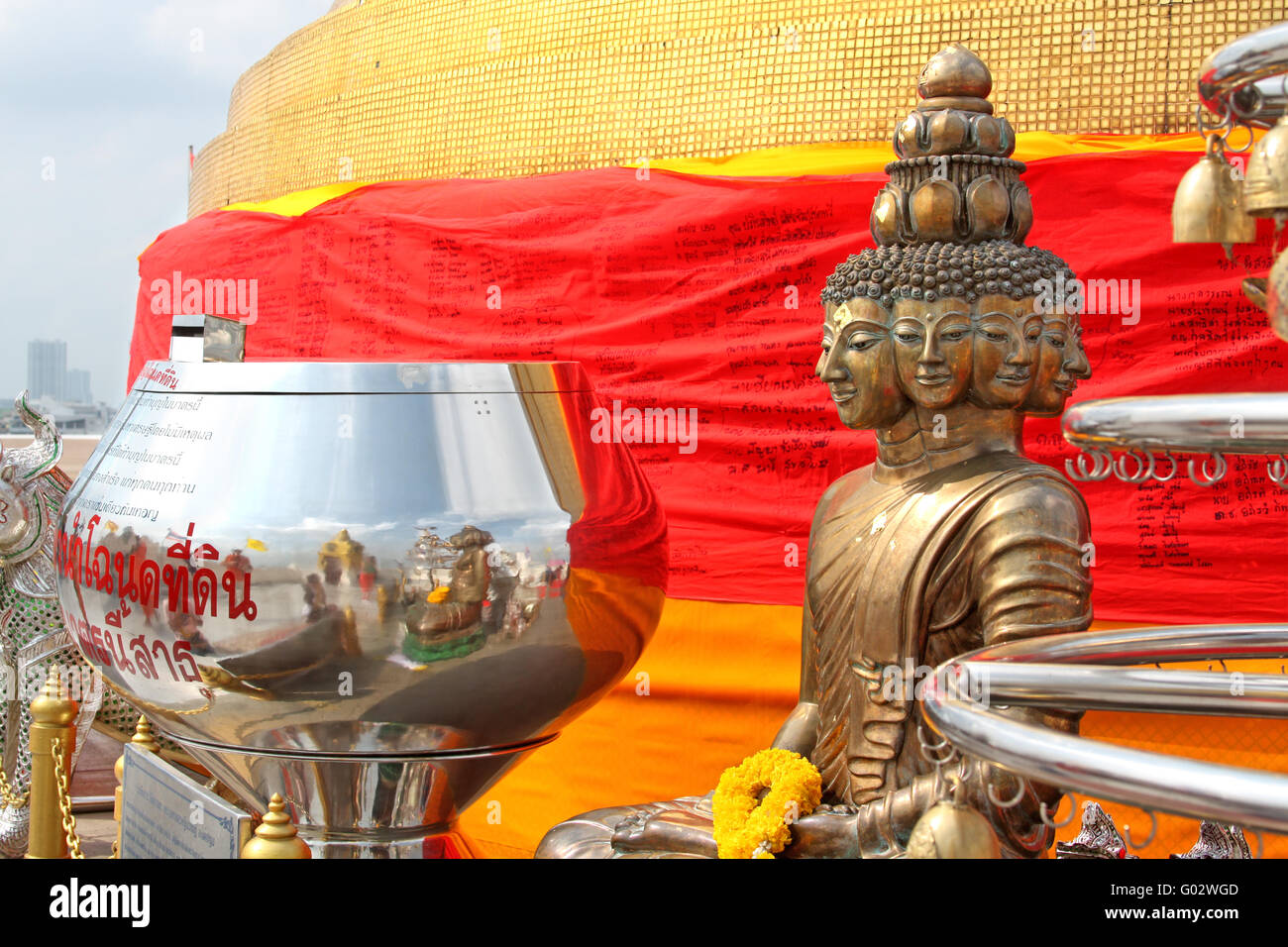 Golden statue of Buddha with many faces. Golden Mount temple Stock ...