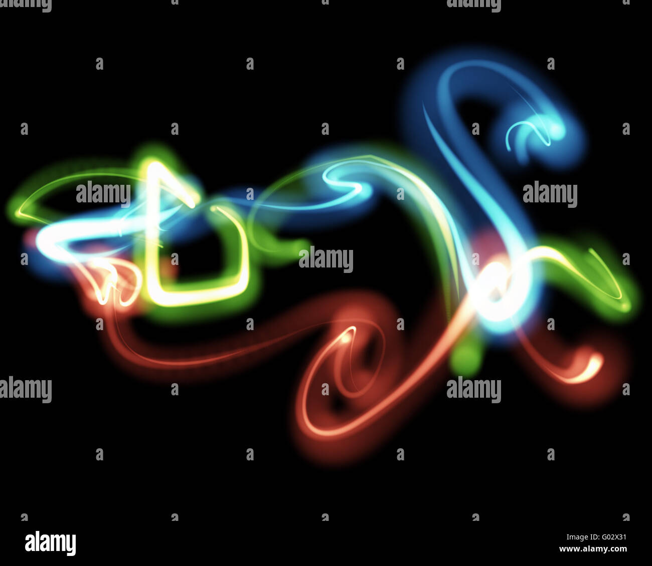 bright red green blue wavy smooth neon lines Stock Photo - Alamy