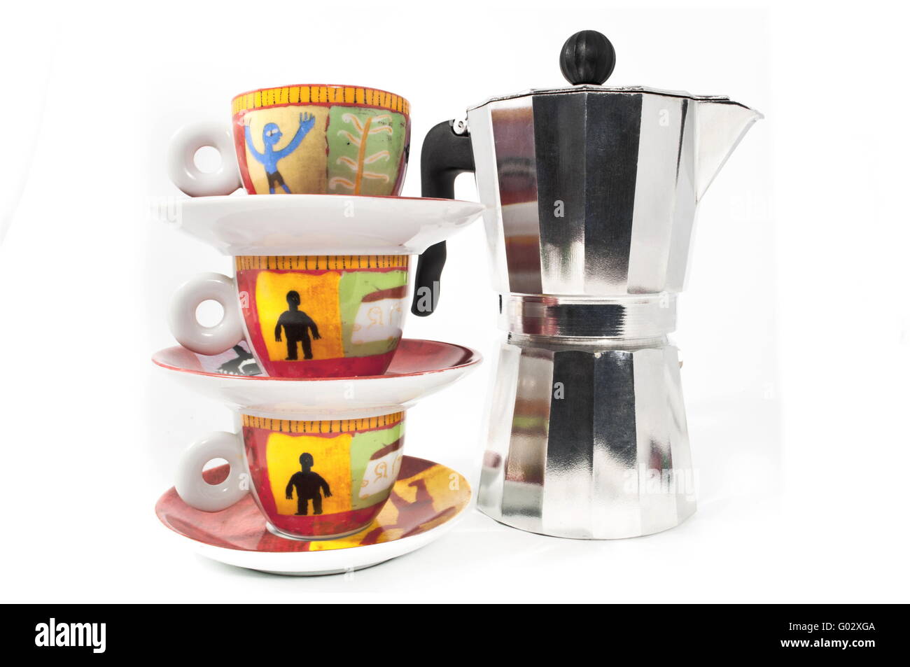 Three coffee cups with steel italian mocha isolated on white Stock ...