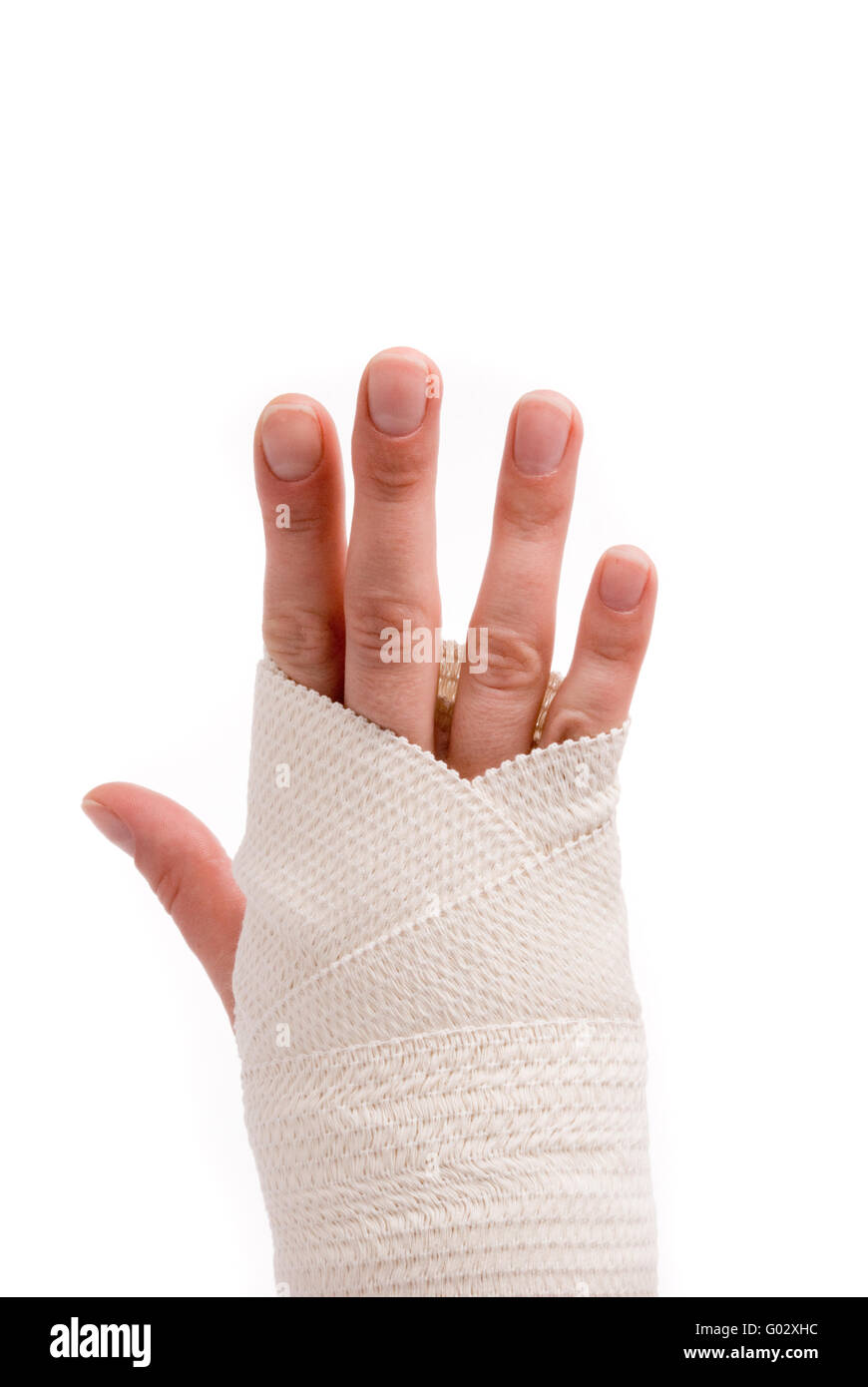 White medicine bandage on human injury hand. Studio isolated Stock ...