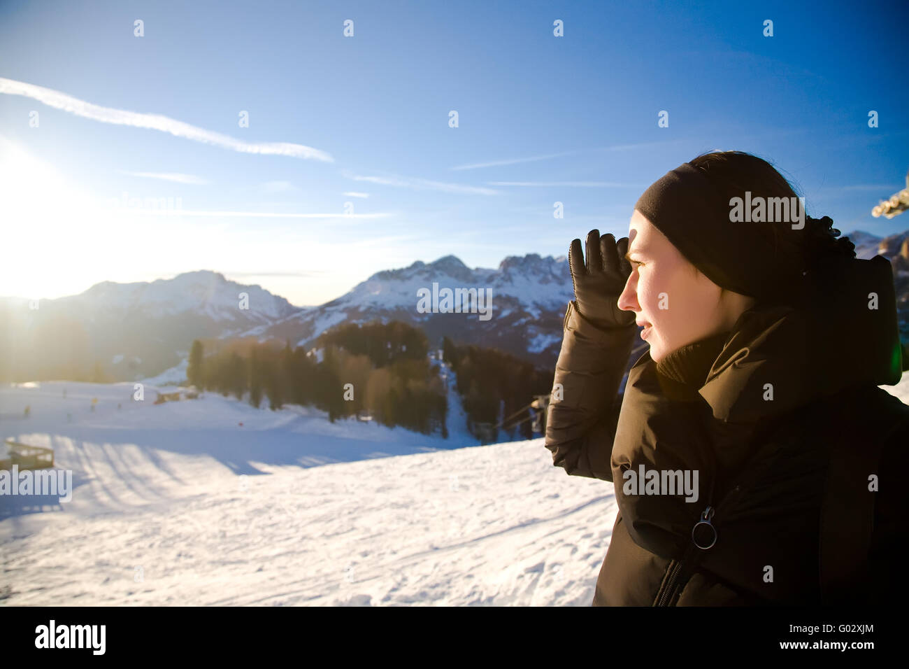 Young Woman In The Alps Mountains Looking Forward Stock Photo - Alamy
