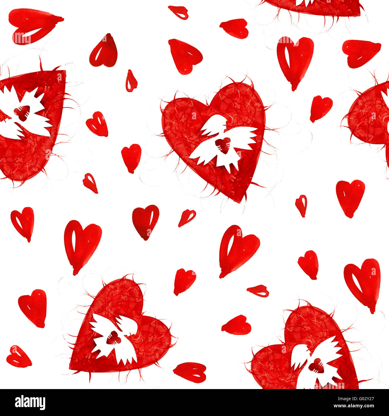 Red angels of love with heart seamless pattern Stock Photo - Alamy