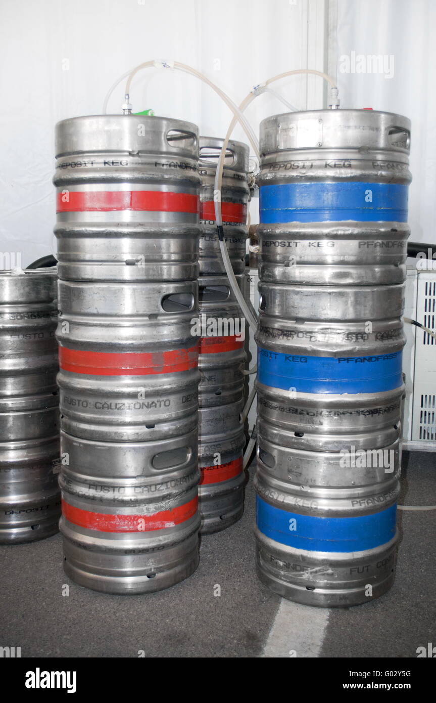 Steel indutrial barrels of beer stocked in storage Stock Photo - Alamy