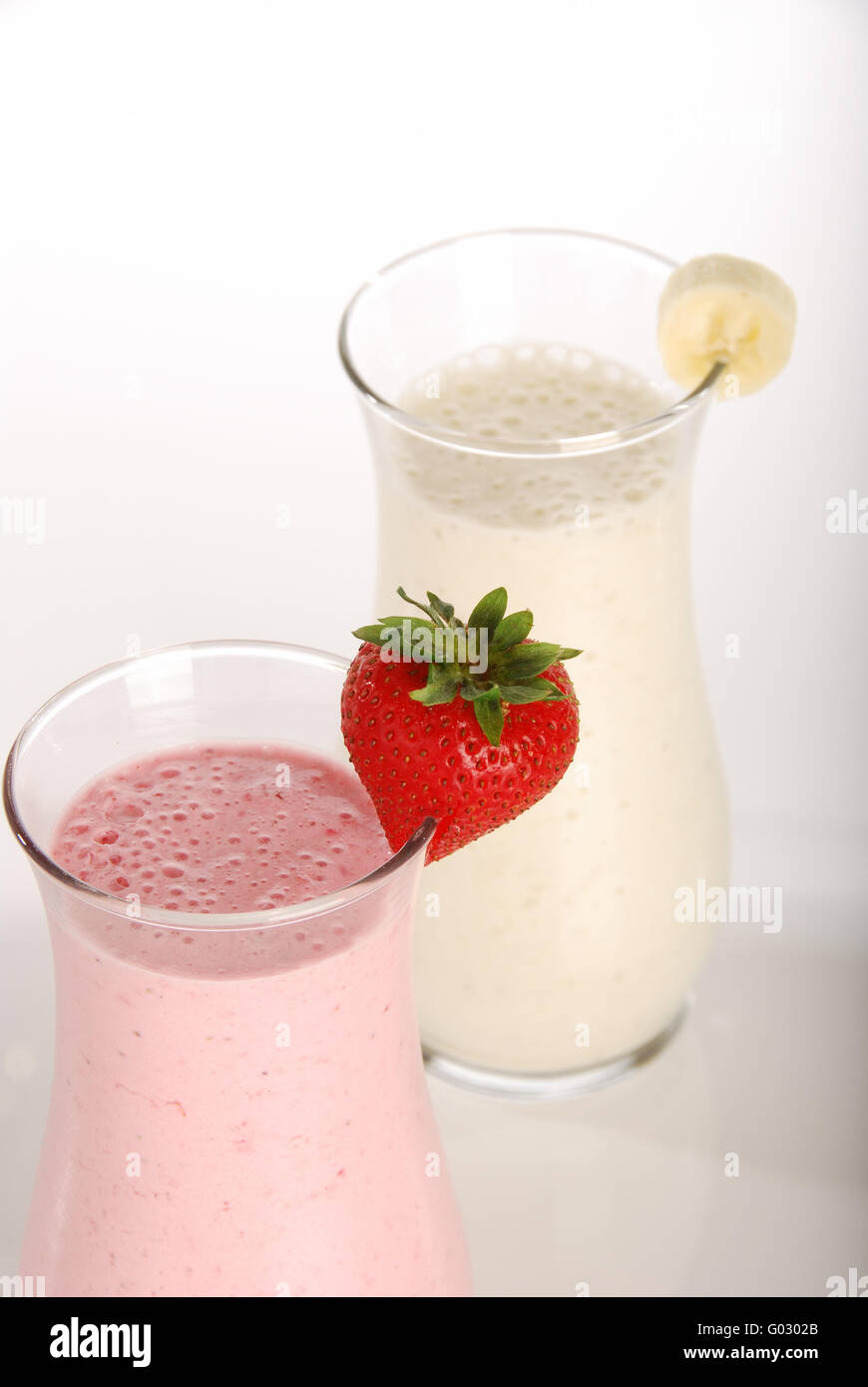 strawberry and banana milkshakes Stock Photo - Alamy