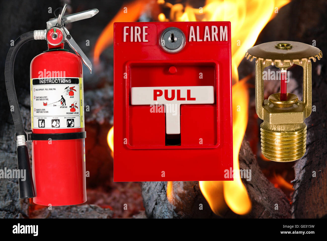 fire protection over flame background Stock Photo - Alamy