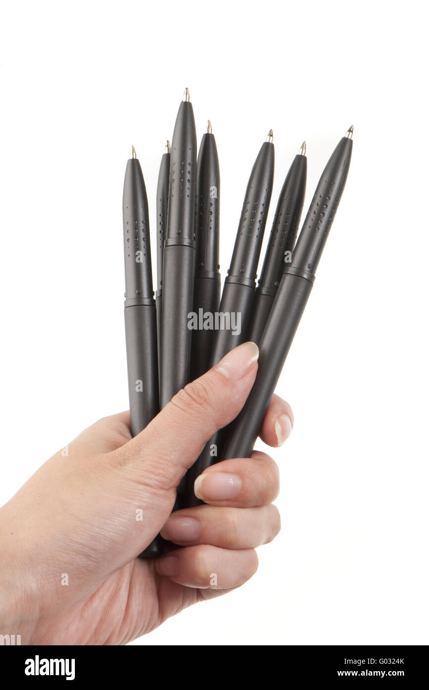 many black pens in hand Stock Photo - Alamy