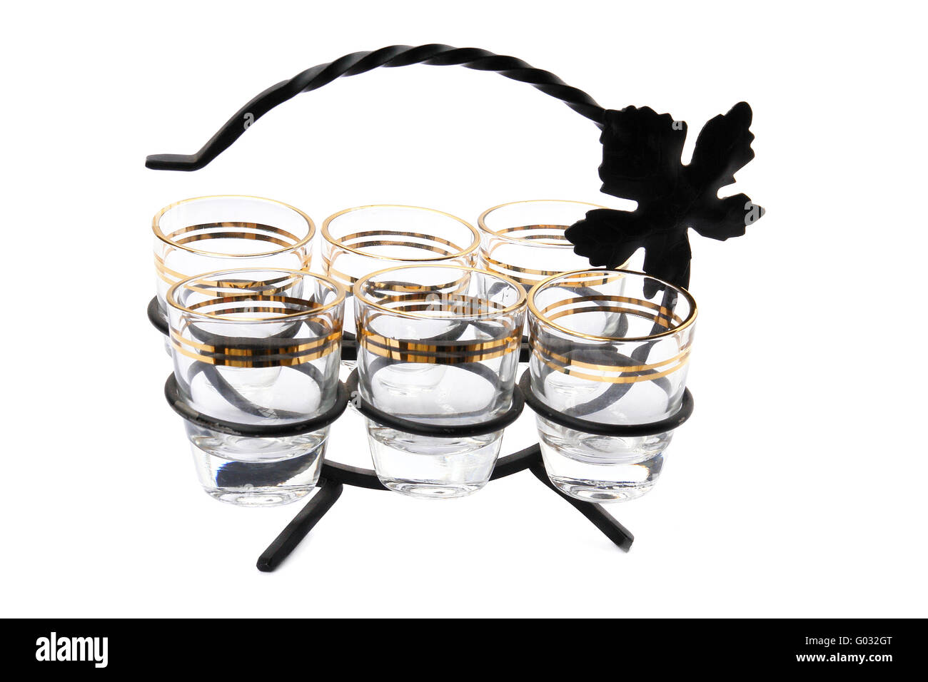 Empty vine glasses on the stand. Isolated on white background Stock ...
