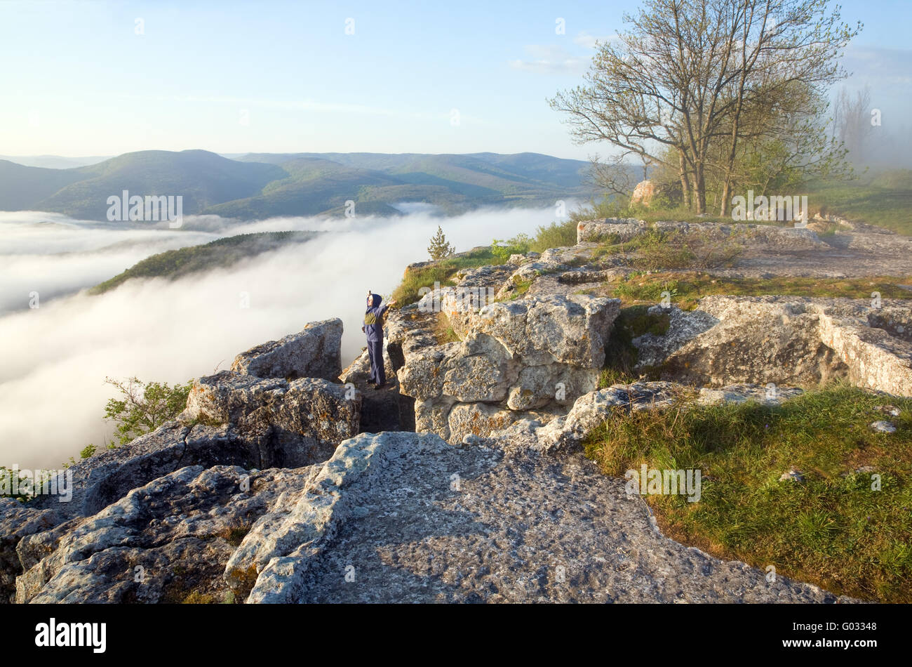 Morning cloudy view from top of Mangup ancient settlement Stock Photo ...
