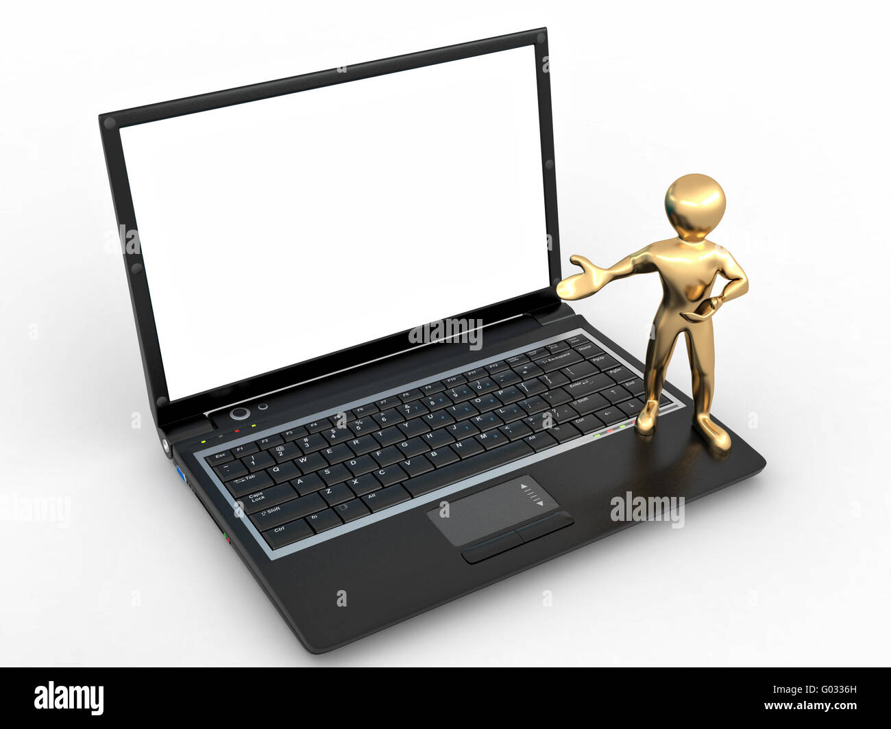 Man with laptop on white isolated background Stock Photo - Alamy