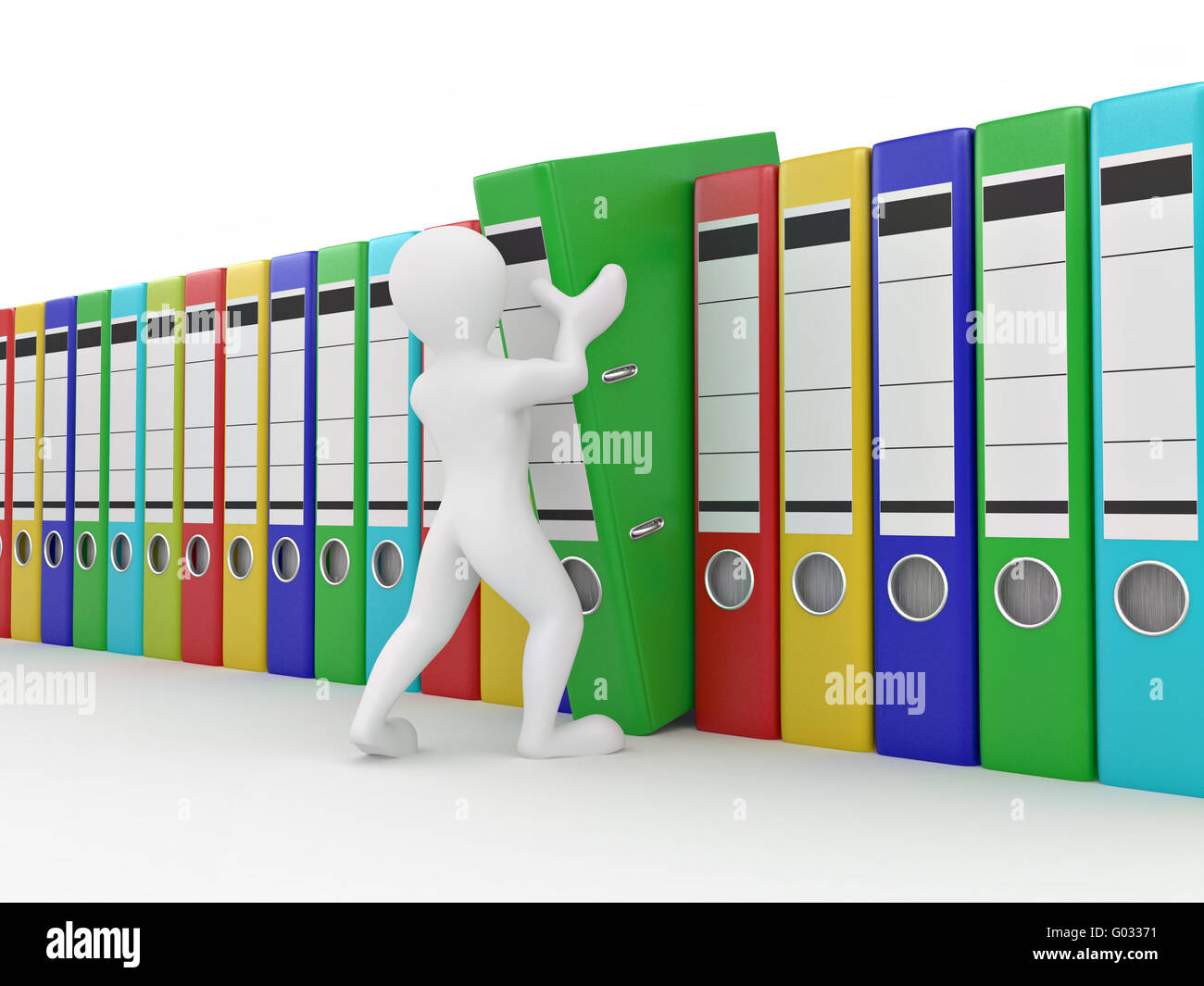 Men with archive from folders on white isolated background. 3d Stock ...