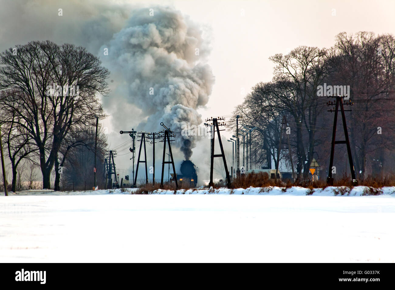 Vintage steam train starting from the station Stock Photo - Alamy