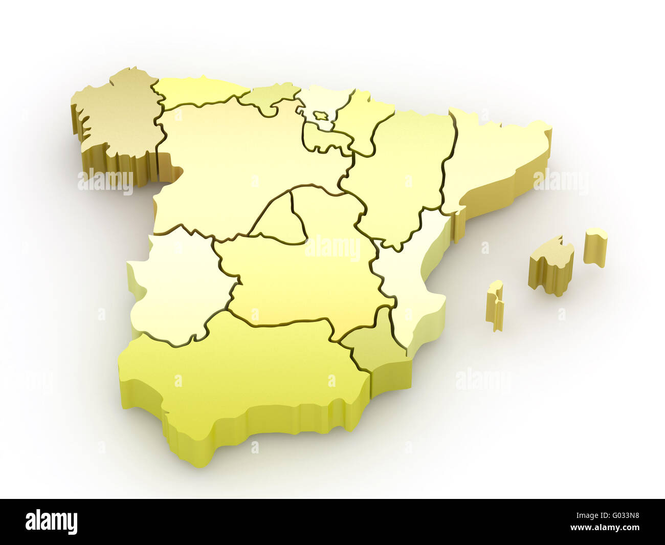 Three-dimensional map of Spain on white isolated background. 3d Stock ...