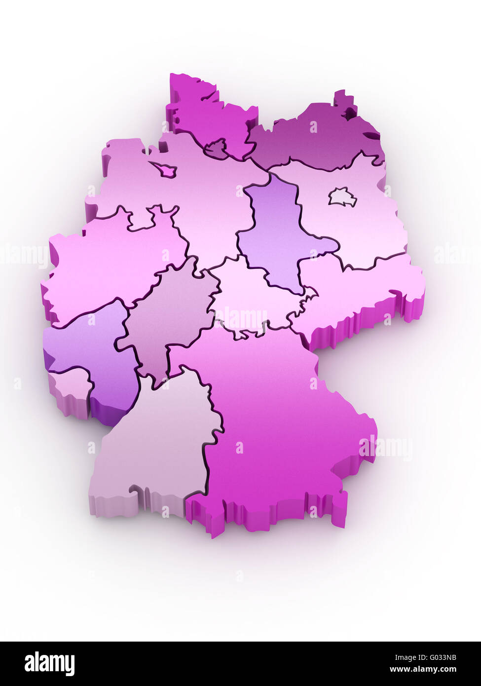 Three-dimensional map of Germany on white isolated background. 3d Stock ...