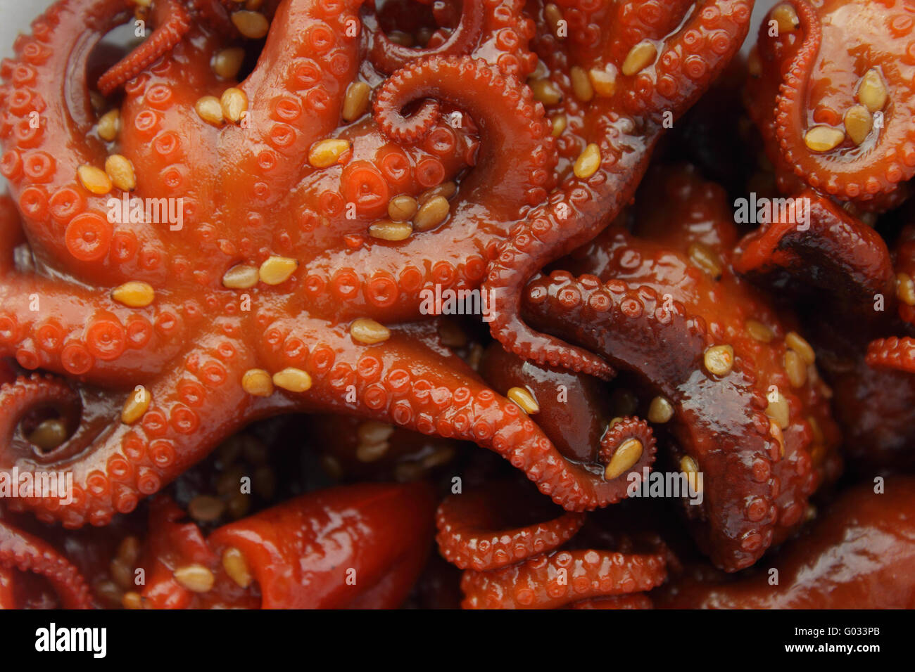 Marinated baby octopuses with sesame seeds Stock Photo - Alamy