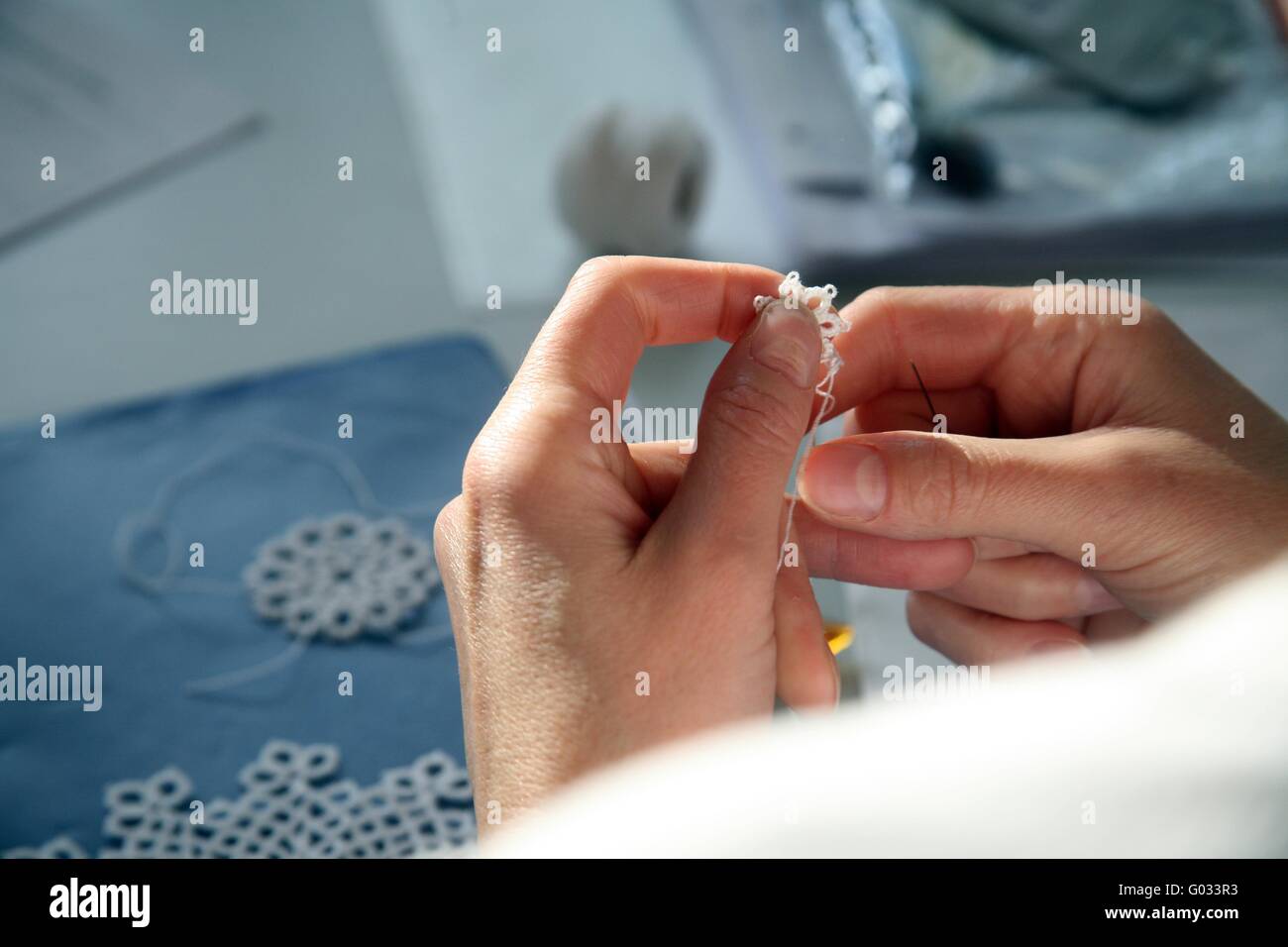 Process of lace-making Stock Photo - Alamy