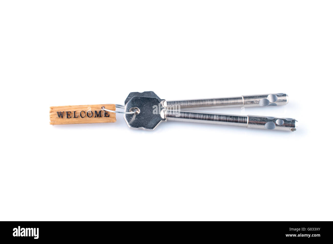 Welcome concept with key and label isolated on white Stock Photo - Alamy
