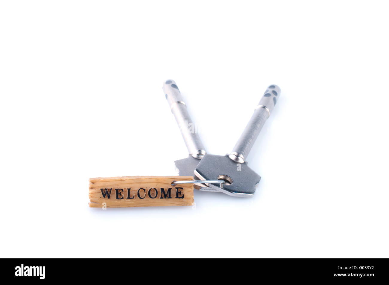 Welcome concept with key and label isolated on white Stock Photo - Alamy