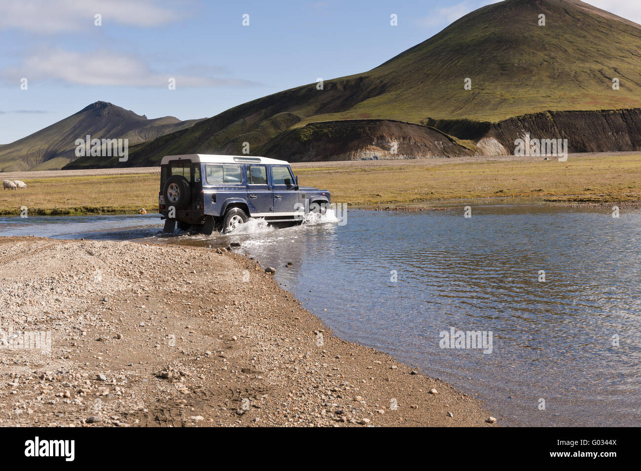 Iceland, Land Rover crossing a ford Stock Photo - Alamy