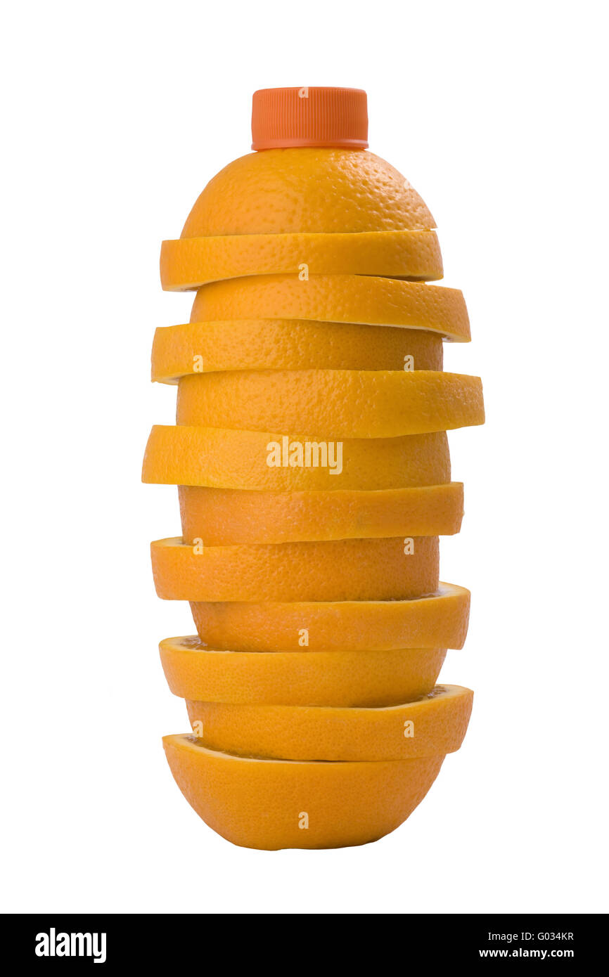 Bottle of orange juice made of real orange segments Stock Photo - Alamy