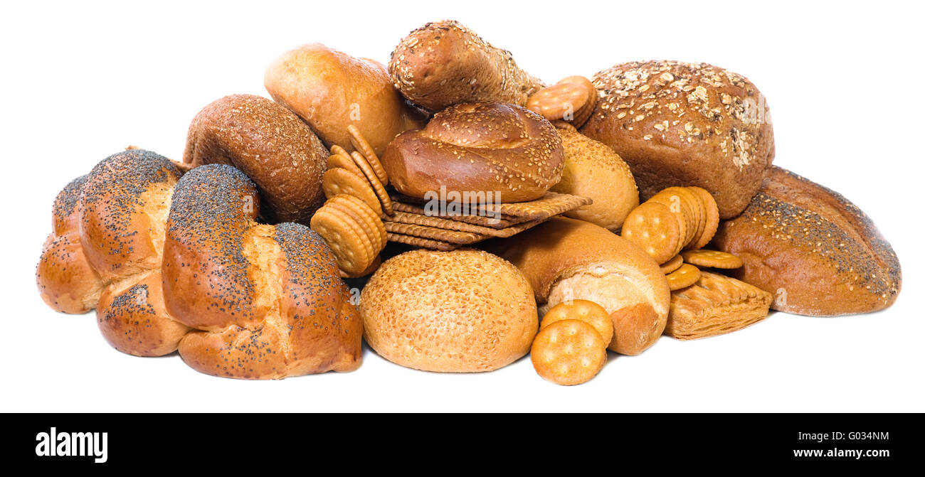 Pikelets, breads and biscuits isolated on white background Stock Photo ...