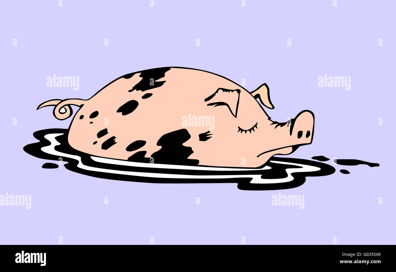 vector drawing to pigs in dirt on white background Stock Photo - Alamy