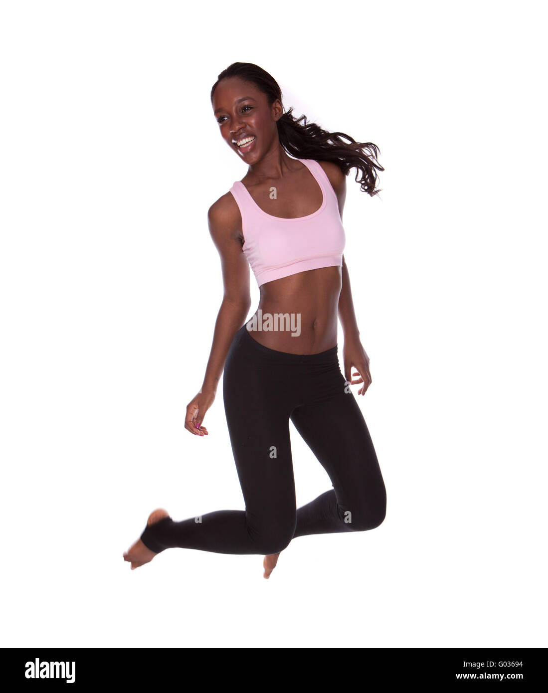 fitness black african woman during exercises on white background Stock ...