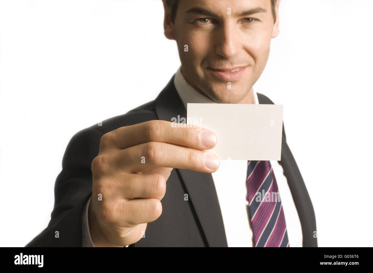 man showing a businesscard Stock Photo - Alamy