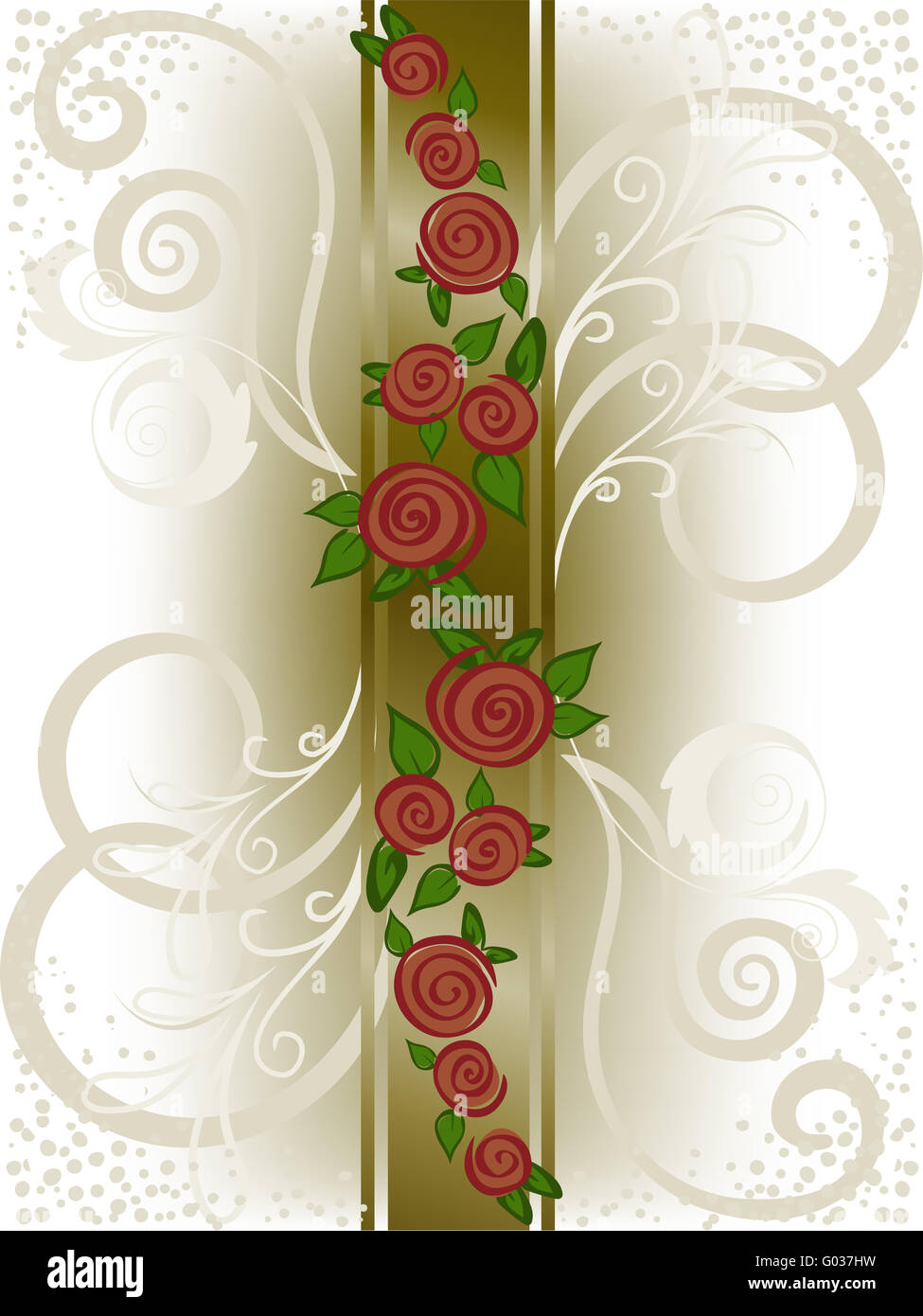 red roses on a vertical strip with swirls Stock Photo - Alamy