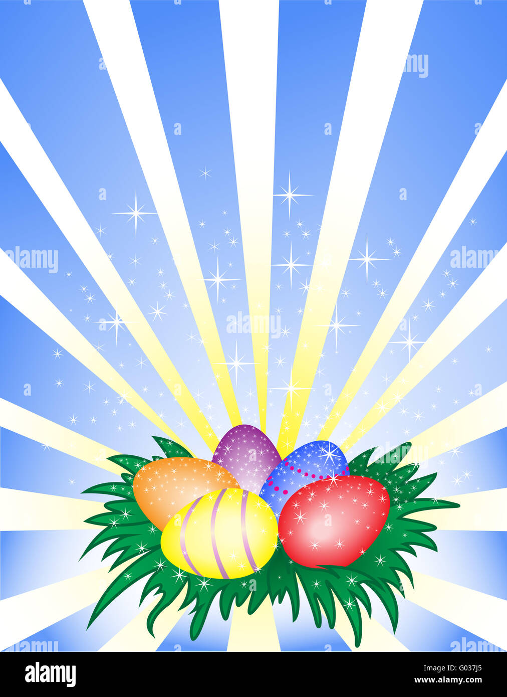 grass nest with Easter colored eggs in shining bac Stock Photo - Alamy